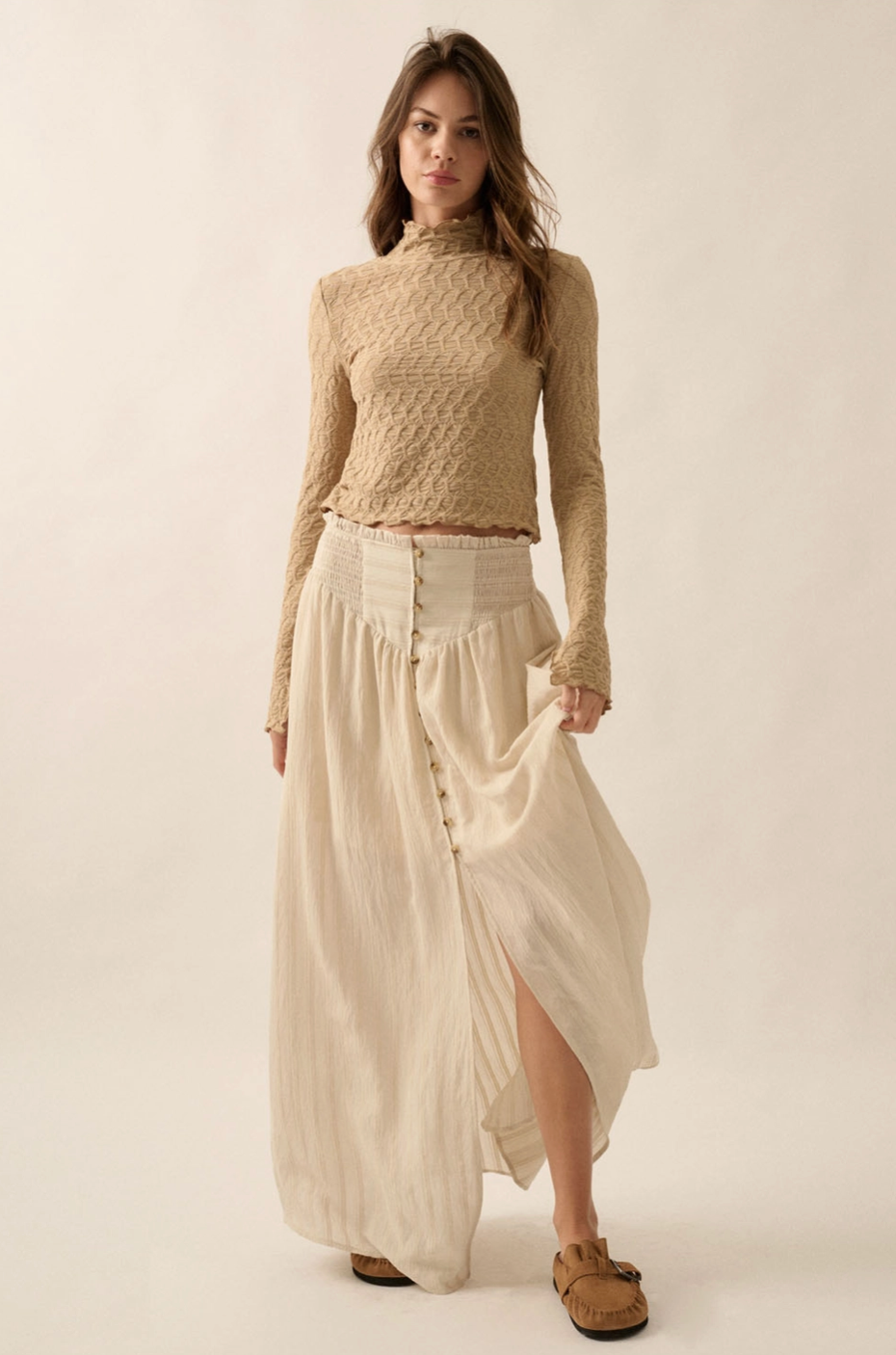 Beige button down skirt store